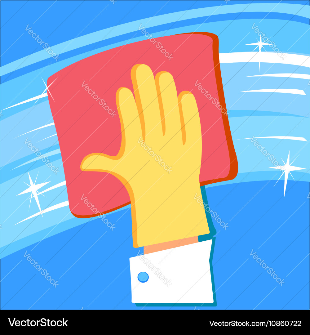 Hand in rubber glove cleaning window Royalty Free Vector