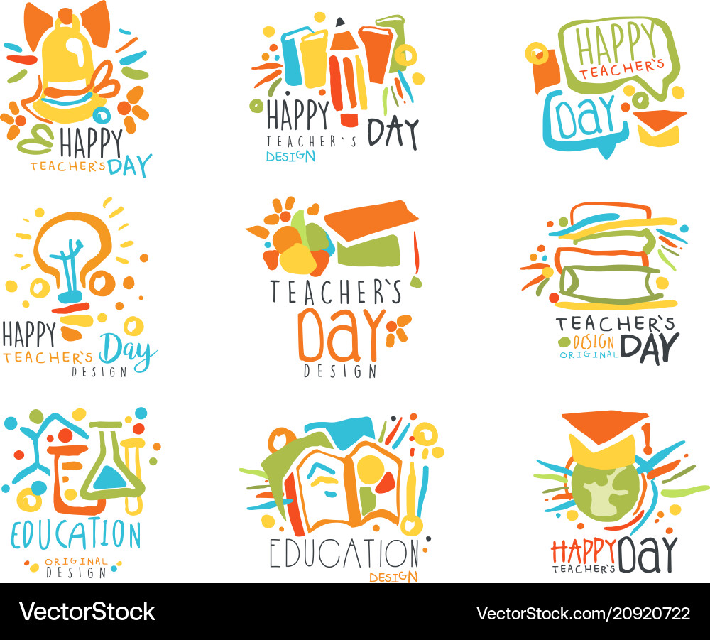 Happy teachers day labels set logo graphic Vector Image