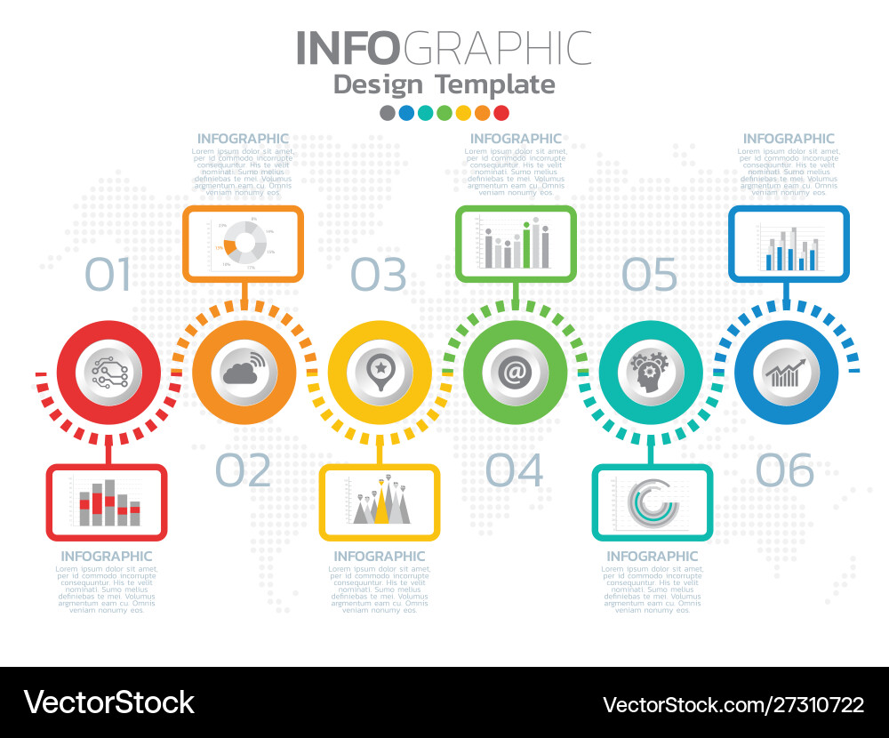 Infographic template design with 6 color options Vector Image