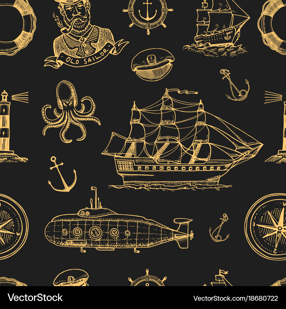 Marine and nautical or sea ocean emblems Vector Image