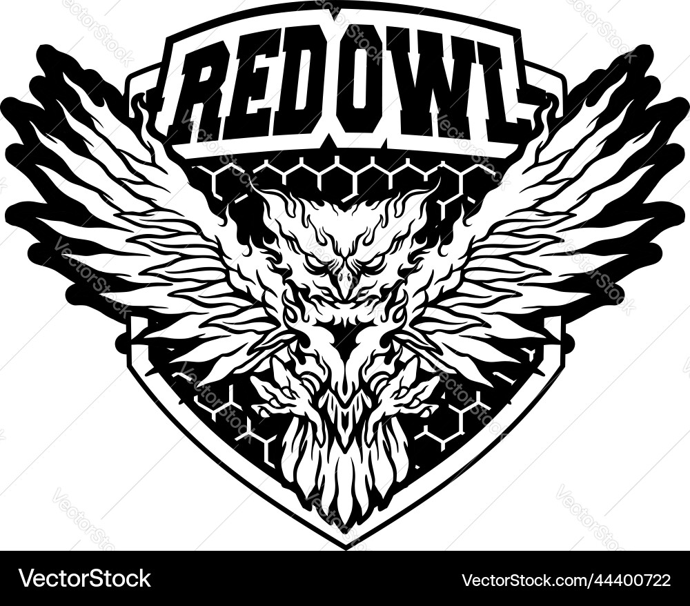Red owl flying logo label monochrome Royalty Free Vector