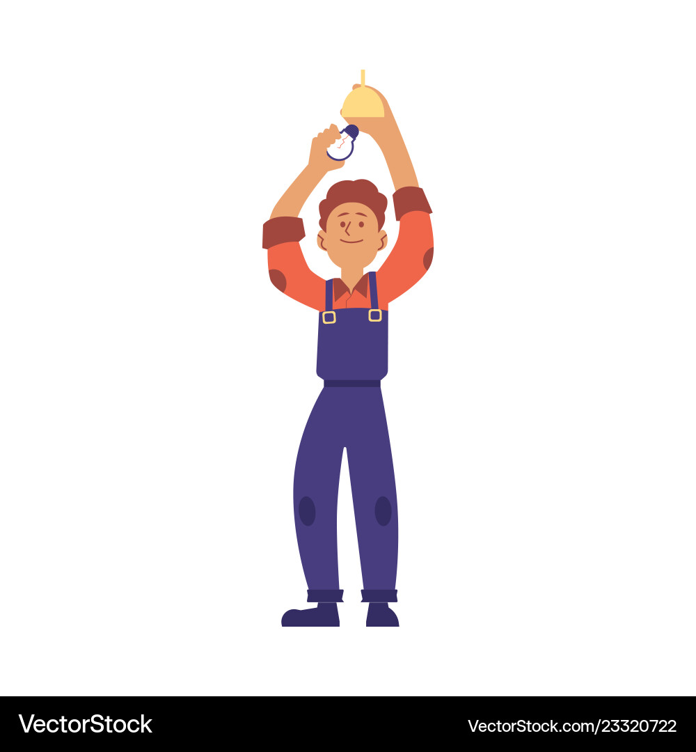 Repairman change light bulb in a house Royalty Free Vector