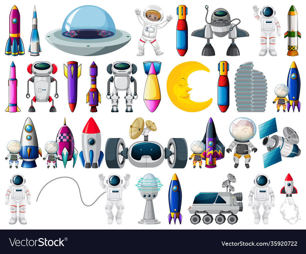 Set space objects and elements isolated Royalty Free Vector