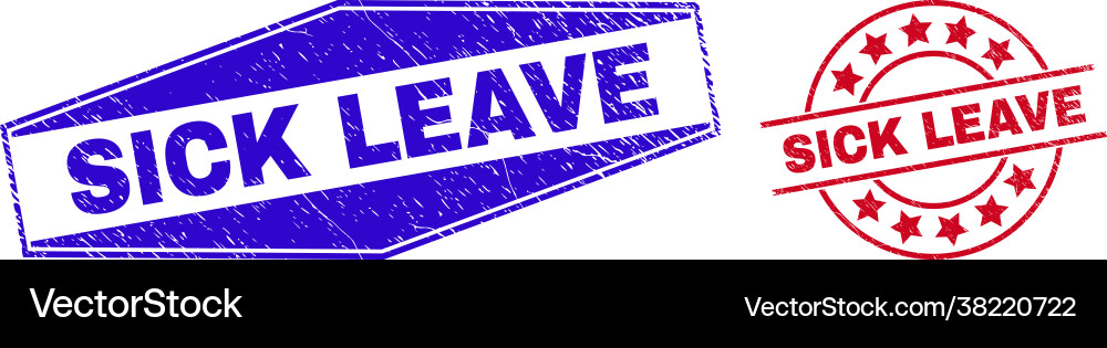 Sick leave corroded stamp seals in circle and Vector Image