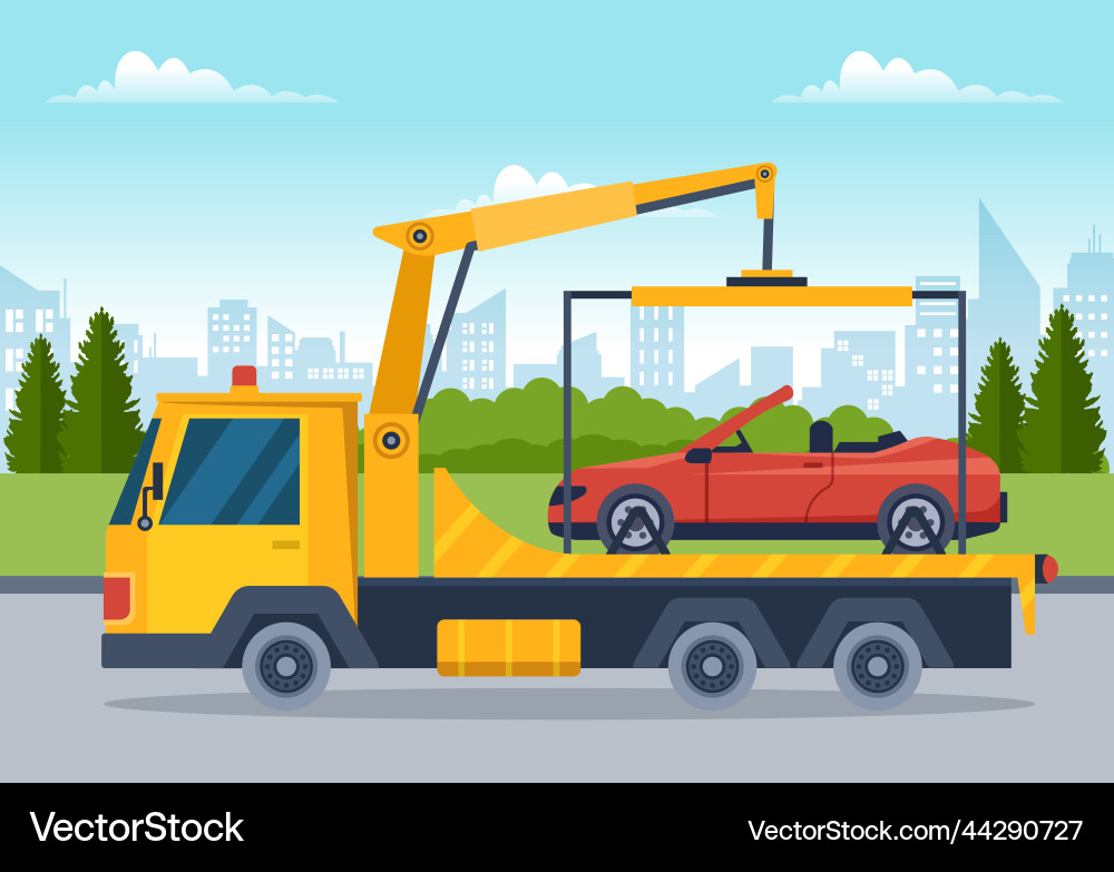 Auto towing car using a truck with roadside Vector Image