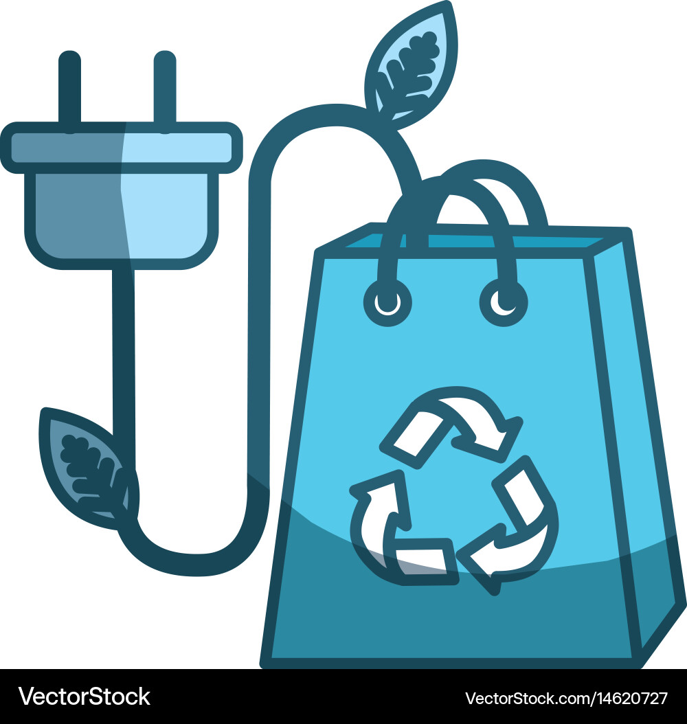 Blue bag with recycle sign and power cable Vector Image