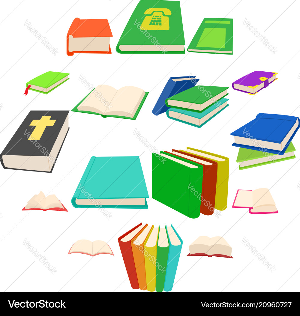 Book icons set cartoon style Royalty Free Vector Image