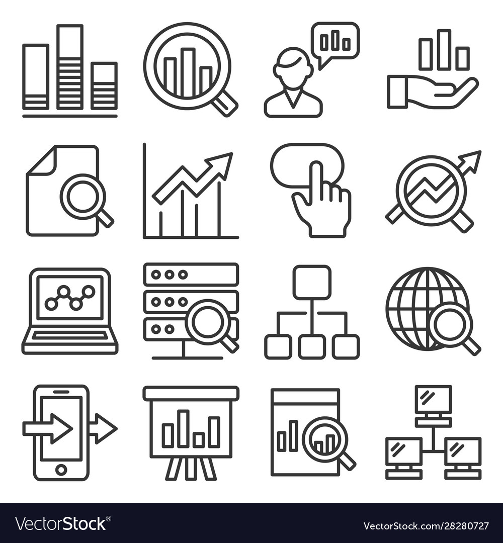 Data analysis icons set on white background line Vector Image
