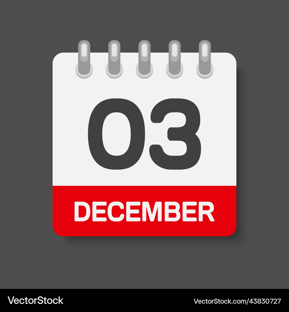 Icon day date 3 december template calendar page Vector Image