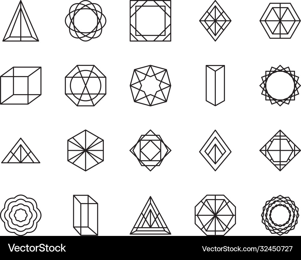 Icon set pyramid and geometric shapes line Vector Image