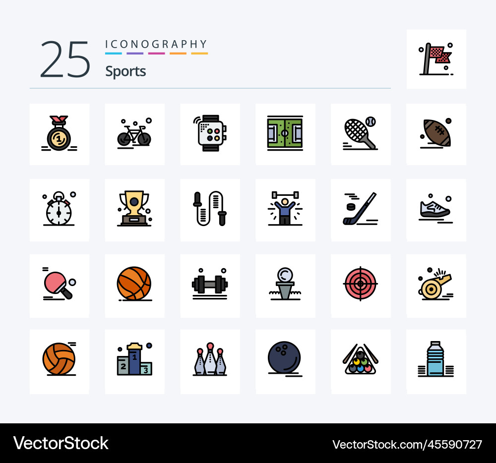 Sports 25 line filled icon pack including Vector Image