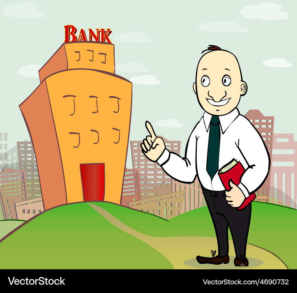 Business man going to bank Royalty Free Vector Image