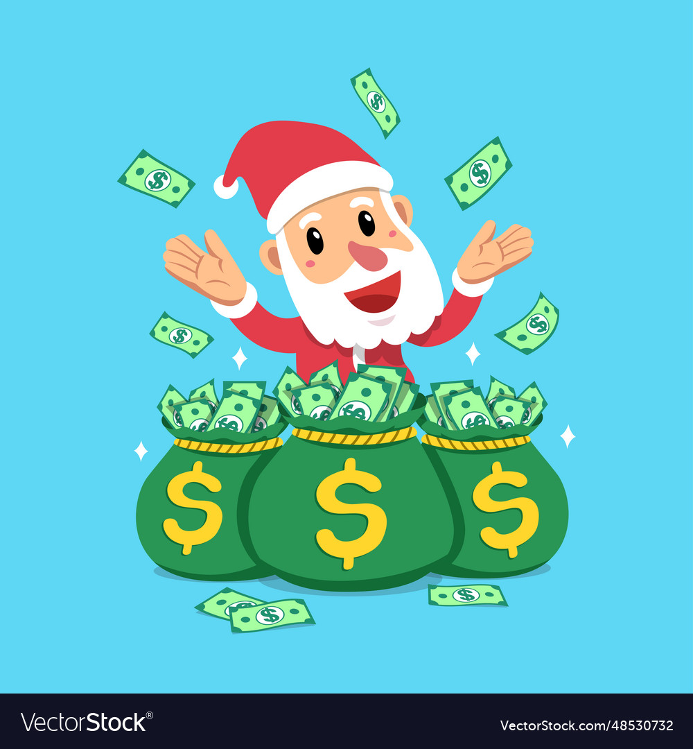 Cartoon happy christmas santa claus earning money Vector Image