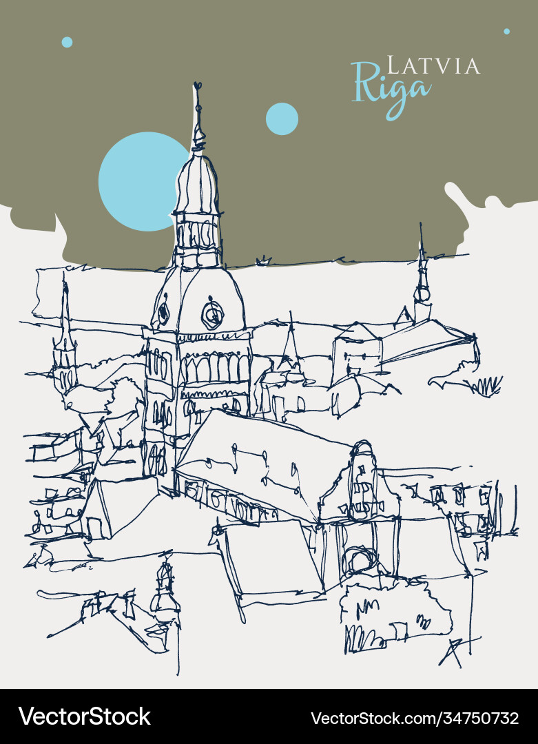 Drawing sketch riga capital latvia Royalty Free Vector Image
