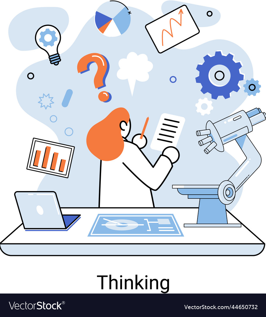 Problem solving concept woman wondering Royalty Free Vector Problem solving concept woman wondering Royalty Free Vector