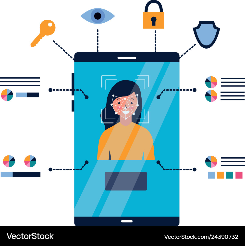 Smartphone woman face scan recognition biometric Vector Image