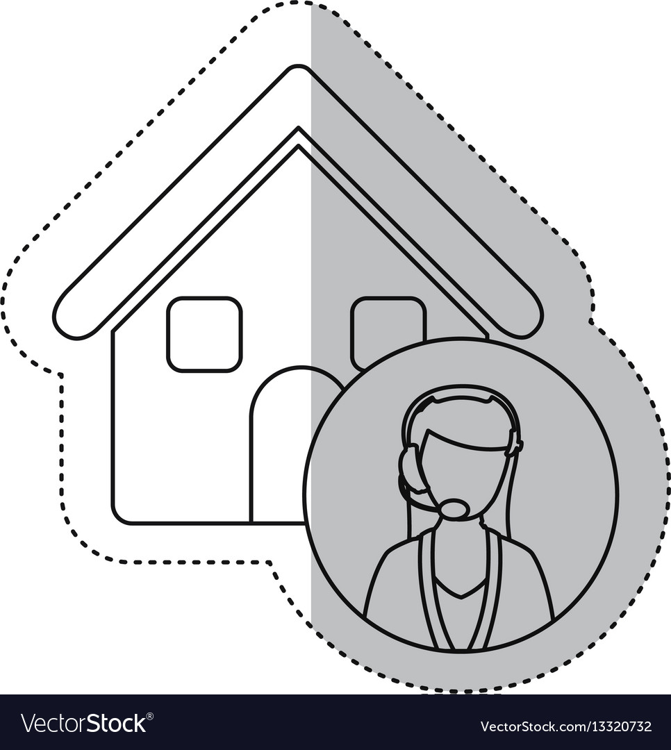Sticker monochrome contour house with female Vector Image Sticker monochrome contour house with female Vector Image