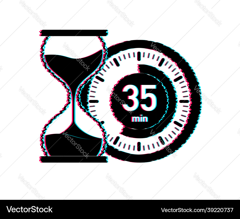 35 minutes stopwatch glitch icon Royalty Free Vector Image