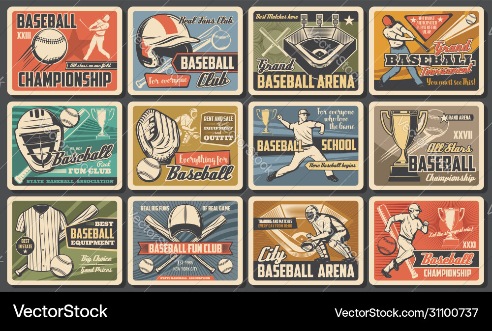Baseball sport game players and items Royalty Free Vector