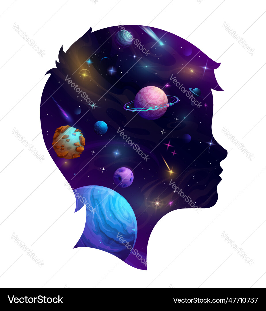 Boy head silhouette and cartoon galaxy space Vector Image