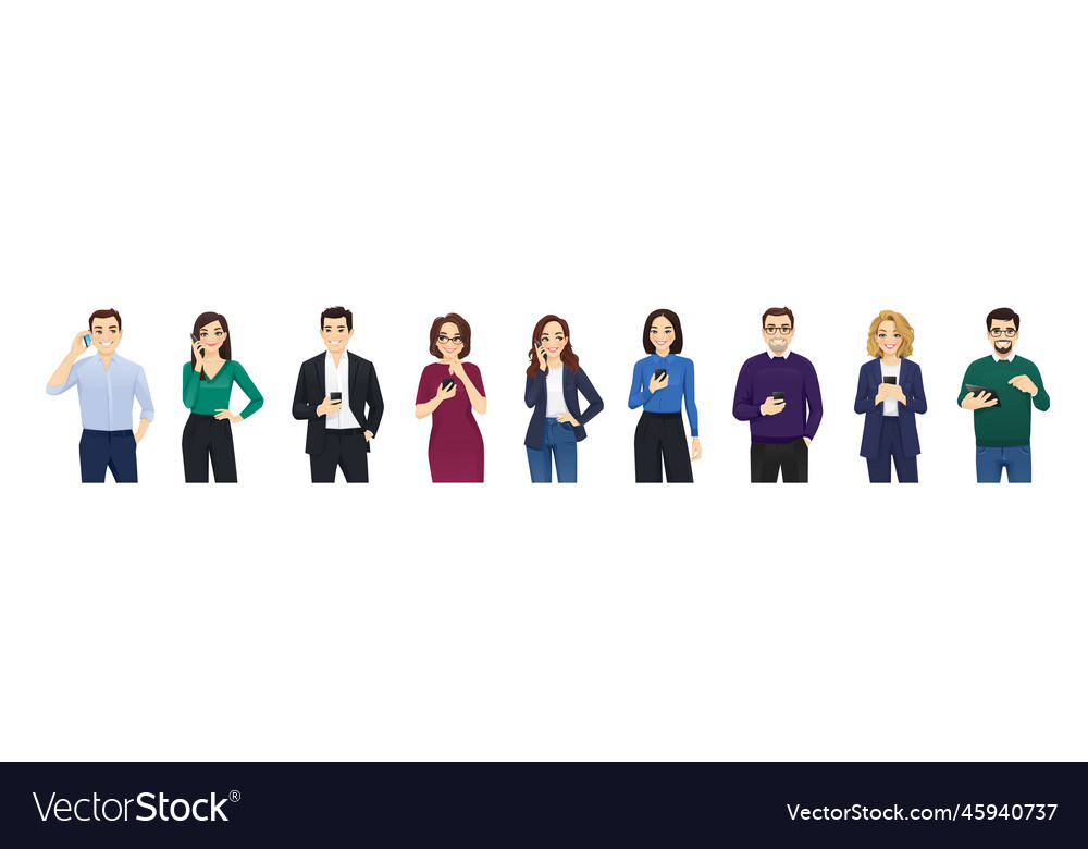 Business people with gadgets Royalty Free Vector Image