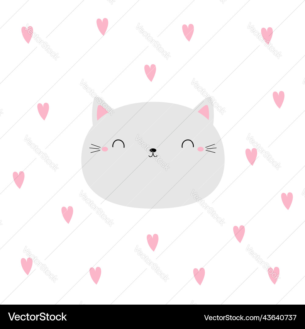 Cat kitten kitty round face icon happy valentines Vector Image