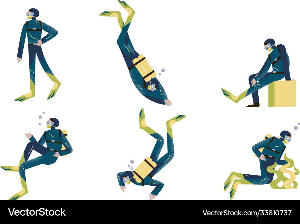 Divers in special equipment diving under water Vector Image