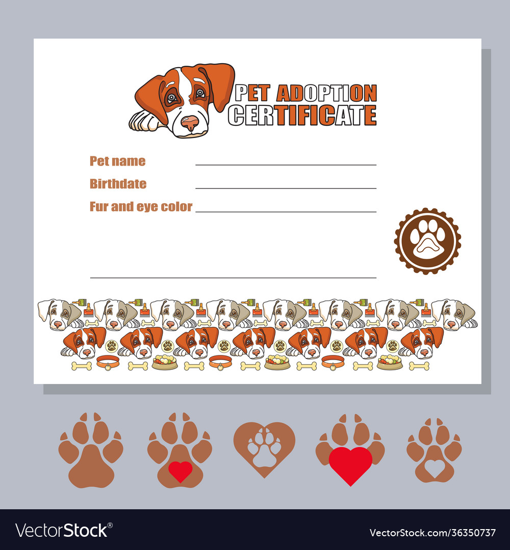 Dog Adoption Certificate Template Cute Pet Head Vector Image
