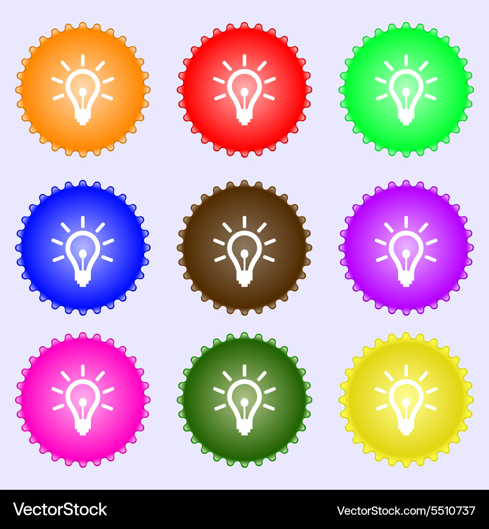 Light bulb icon sign a set of nine different Vector Image