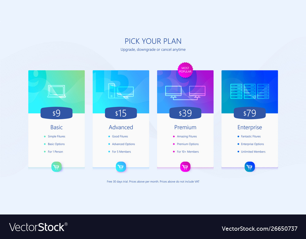 Pricing table ui design Royalty Free Vector Image