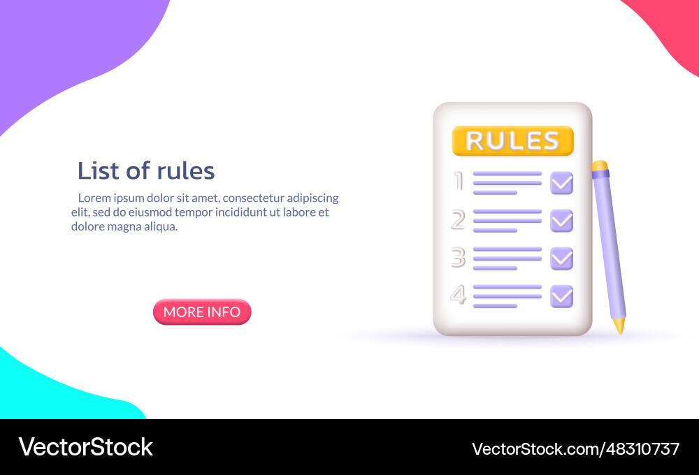 Rules list banner with 3d icon regulation Vector Image