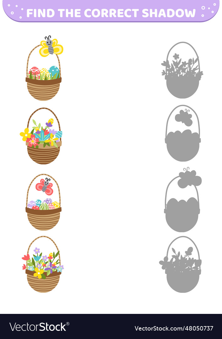 Spring easter baskets find the correct shadow Vector Image