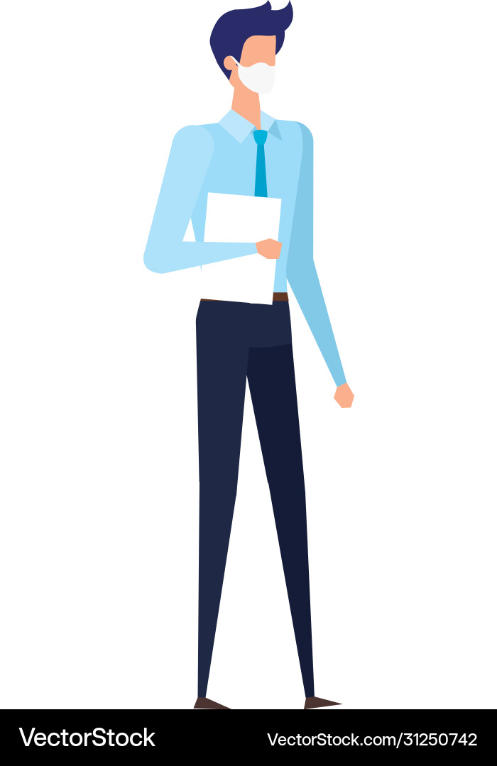 Businessman using face mask isolated icon Vector Image