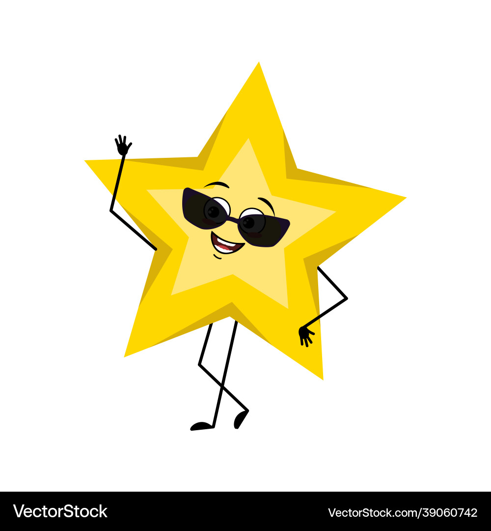 Cute star character with joyful emotions Vector Image