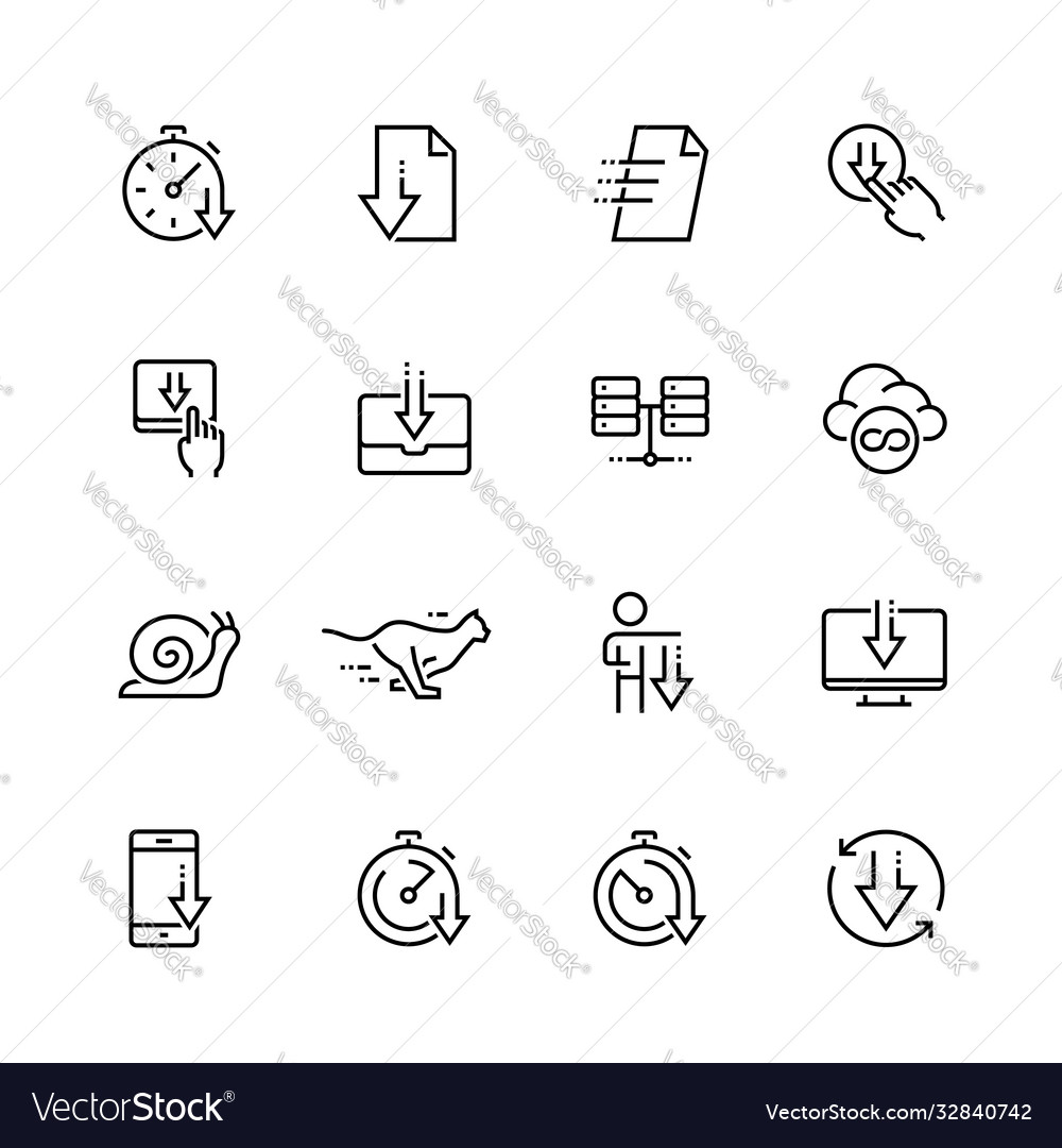 Download icon set in thin line style Royalty Free Vector