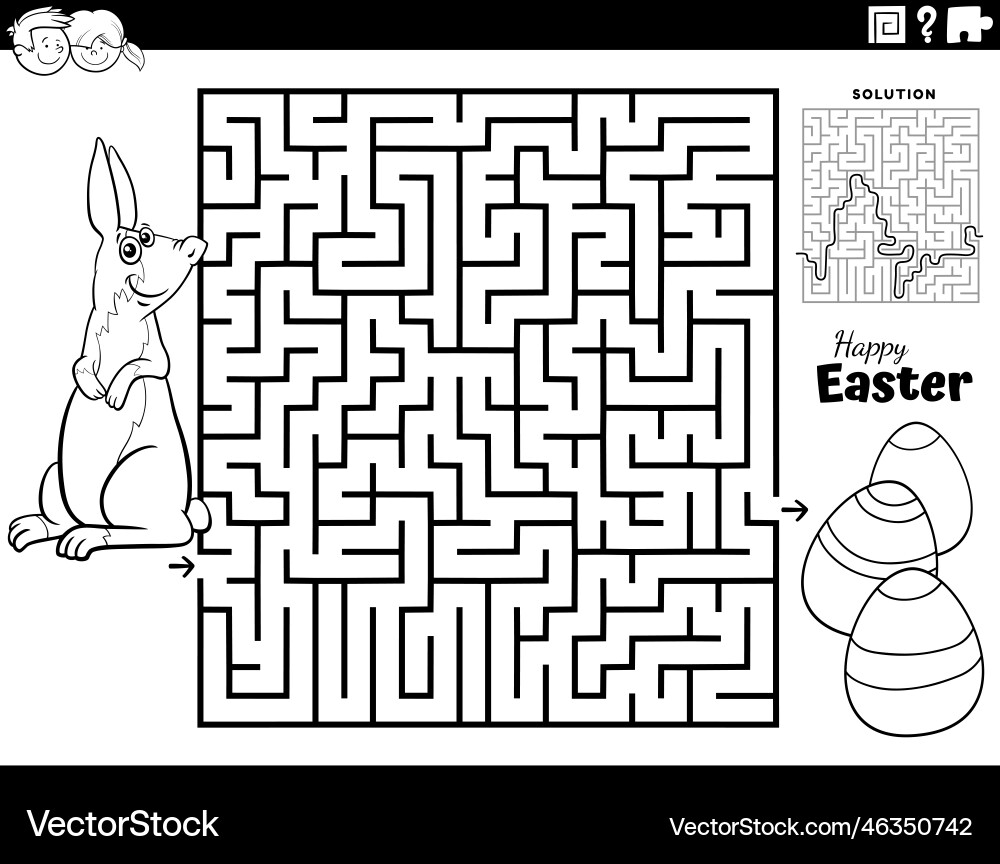 Maze with easter bunny and easter eggs coloring Vector Image