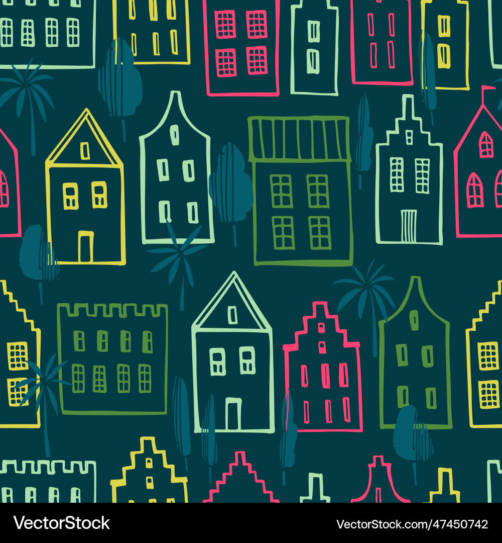 Pattern with houses Royalty Free Vector Image - VectorStock