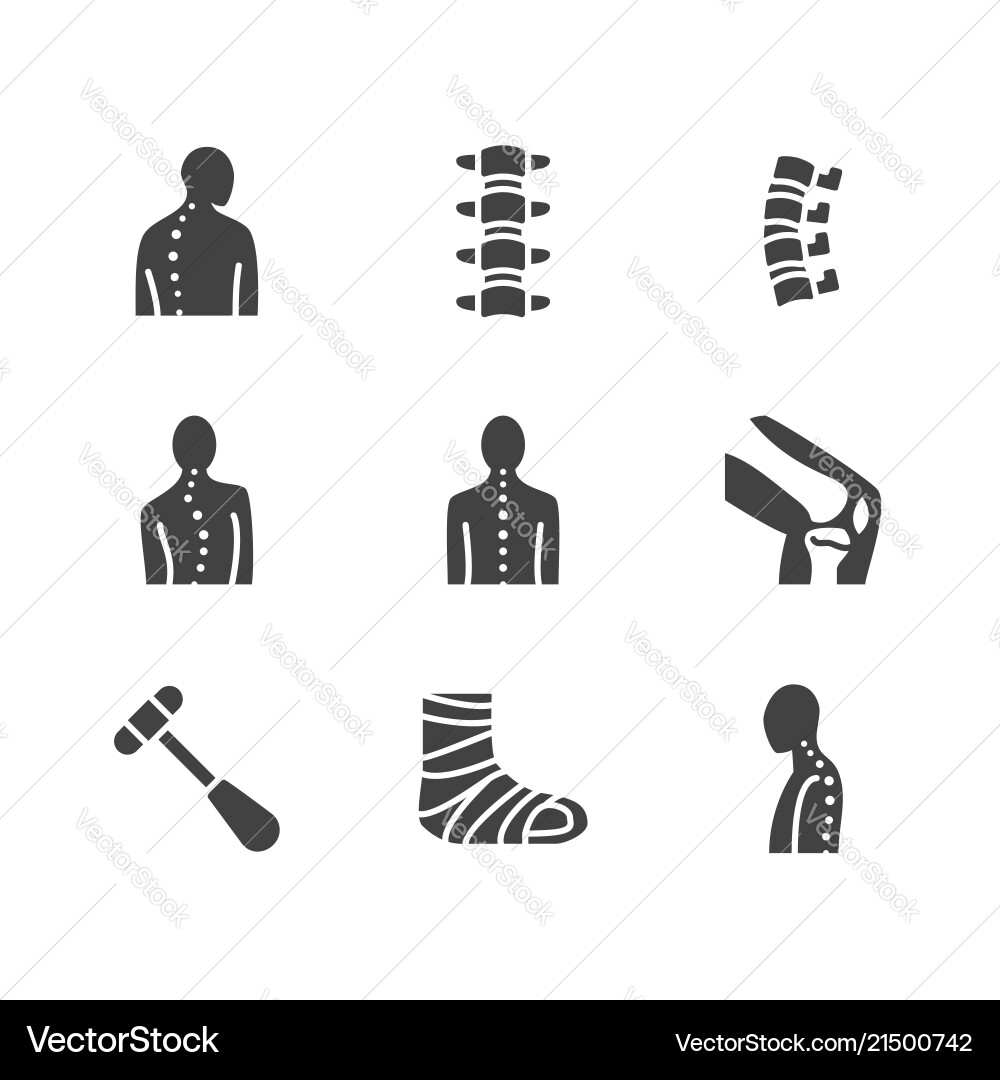 Spine backbone flat glyph icons orthopedics Vector Image