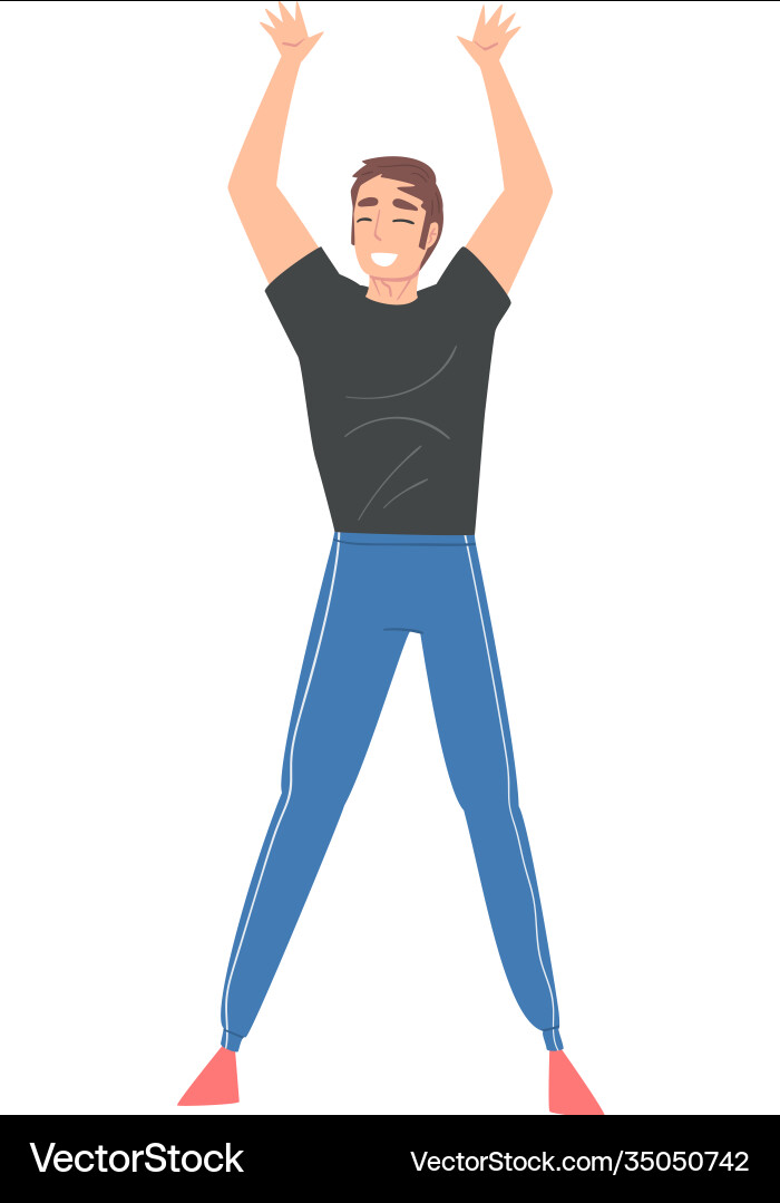 Young man standing with raising hands celebrating Vector Image