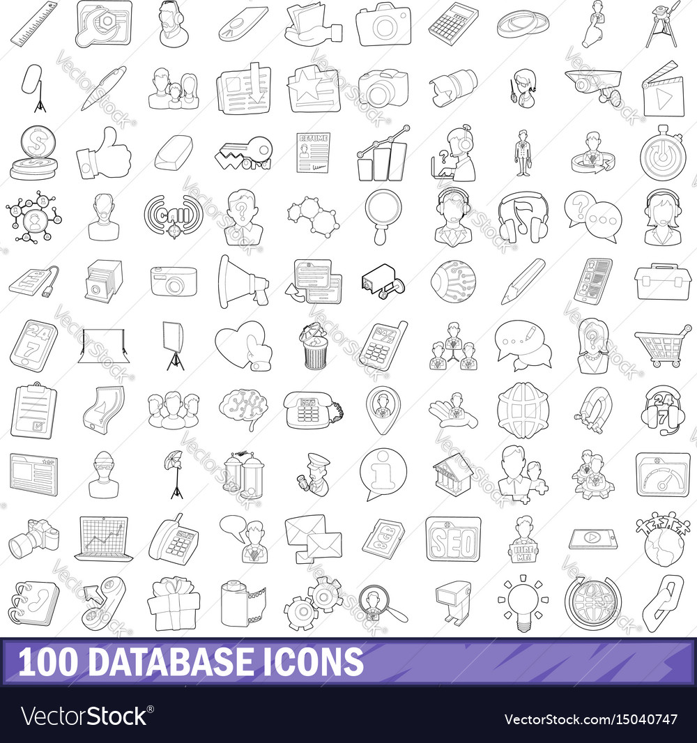 100 database icons set outline style Royalty Free Vector