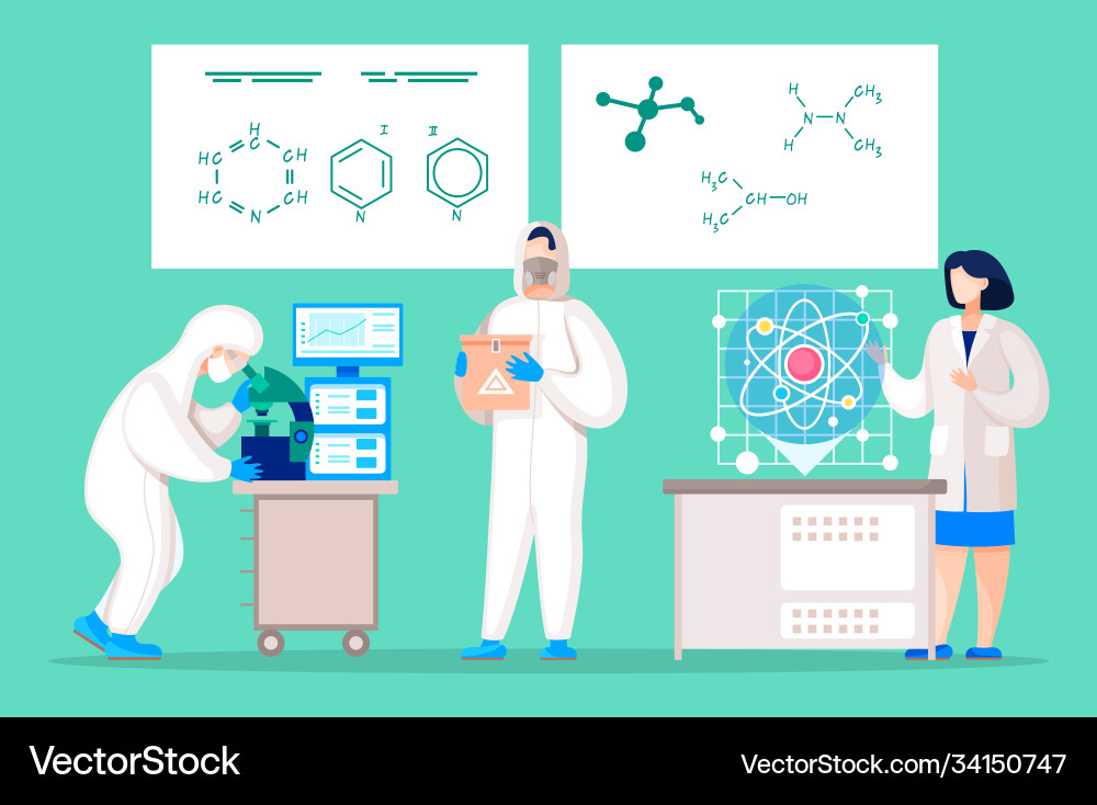 Researchers in laboratory scientists lab set Vector Image