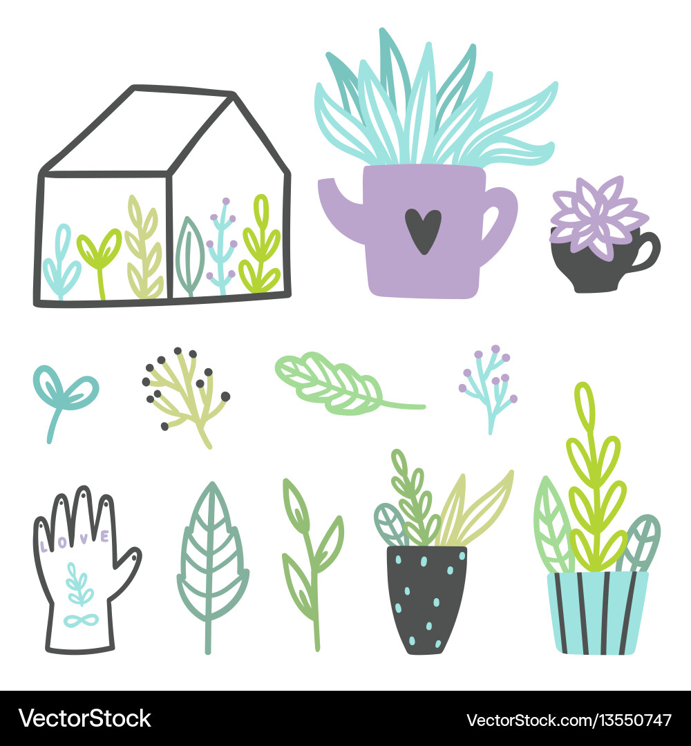 Set of cute plants Royalty Free Vector Image - VectorStock