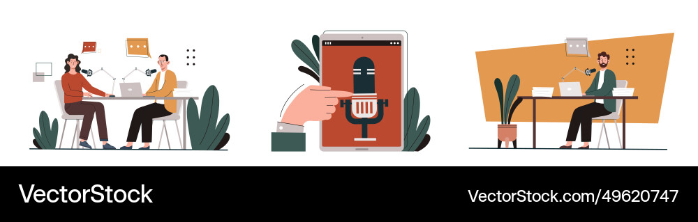 Set of podcast recording Royalty Free Vector Image