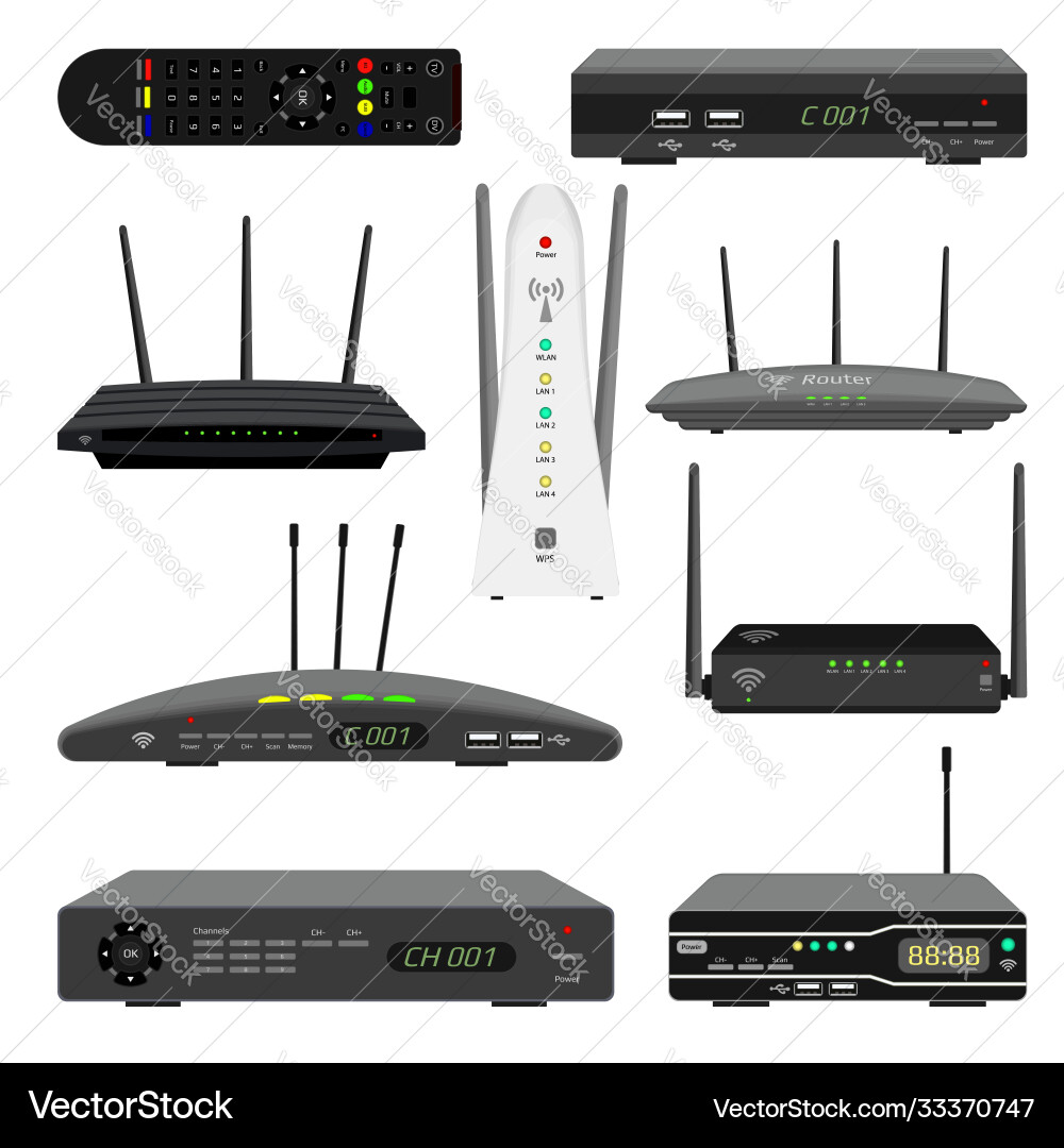 Set realistic wi-fi routers and receivers Vector Image