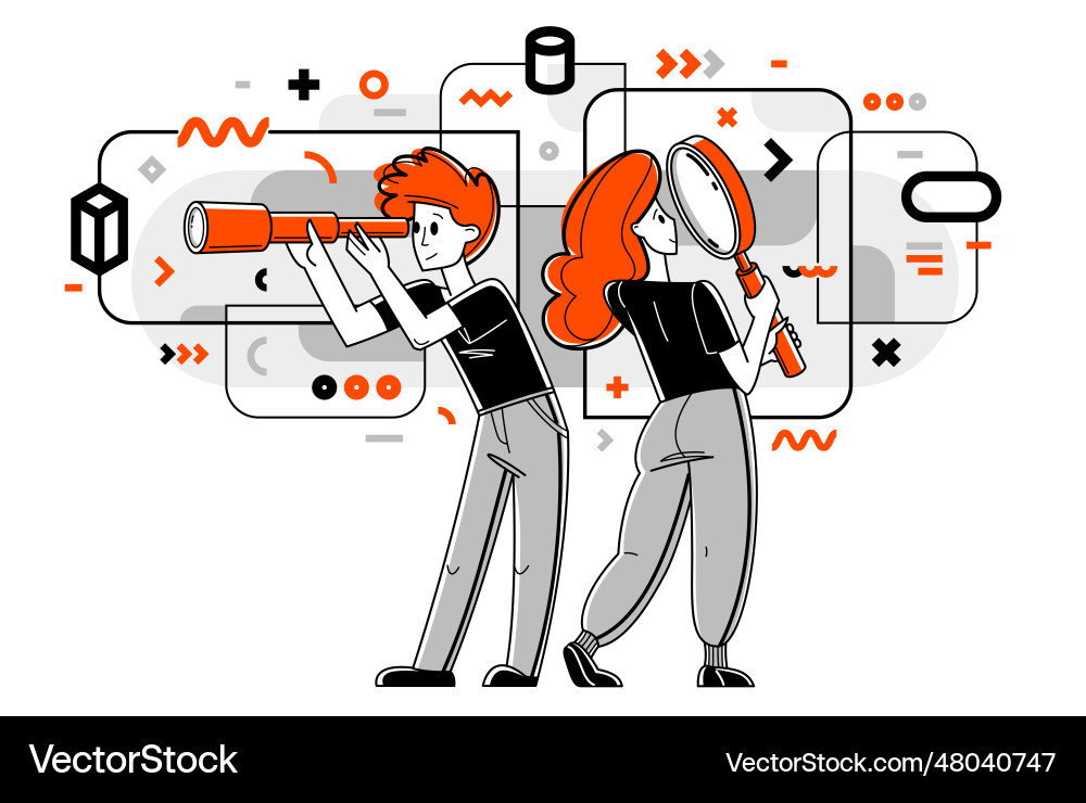 Young people making some inquiry and collecting Vector Image