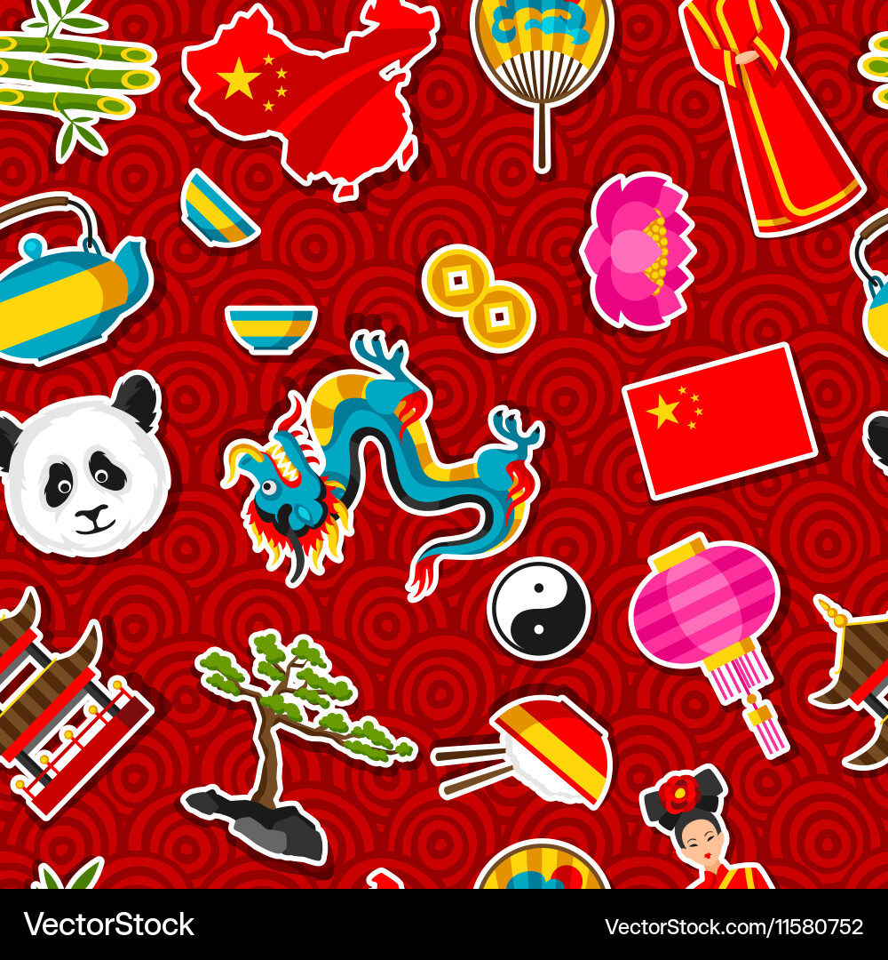 China seamless pattern chinese sticker symbols Vector Image