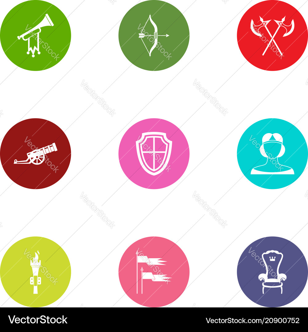 Medieval period icons set flat style Royalty Free Vector
