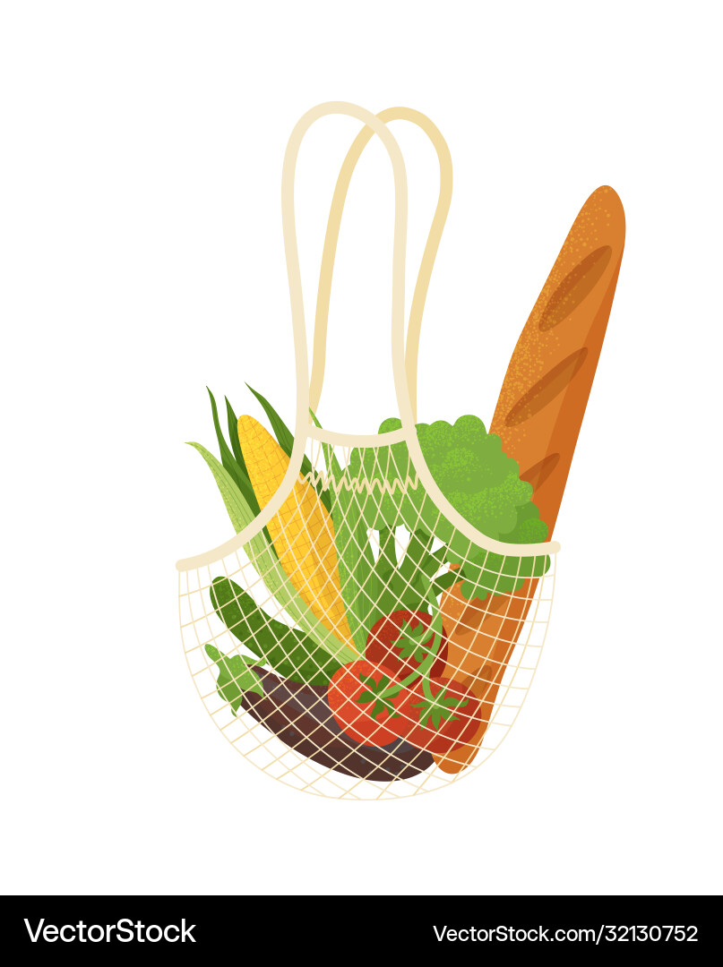 Recyclable mesh bag with vegetarian nutrition flat
