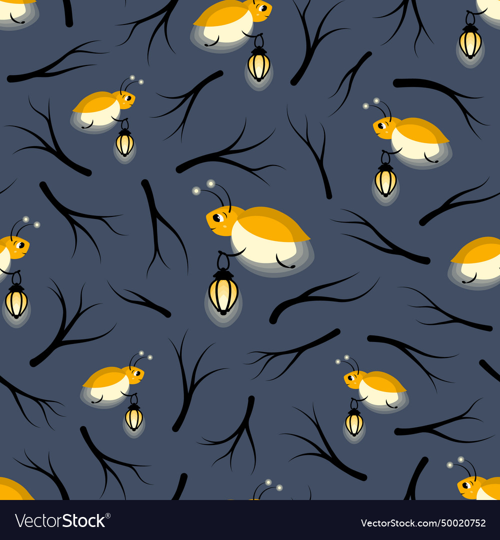 Seamless pattern with fireflies and tree branches Vector Image