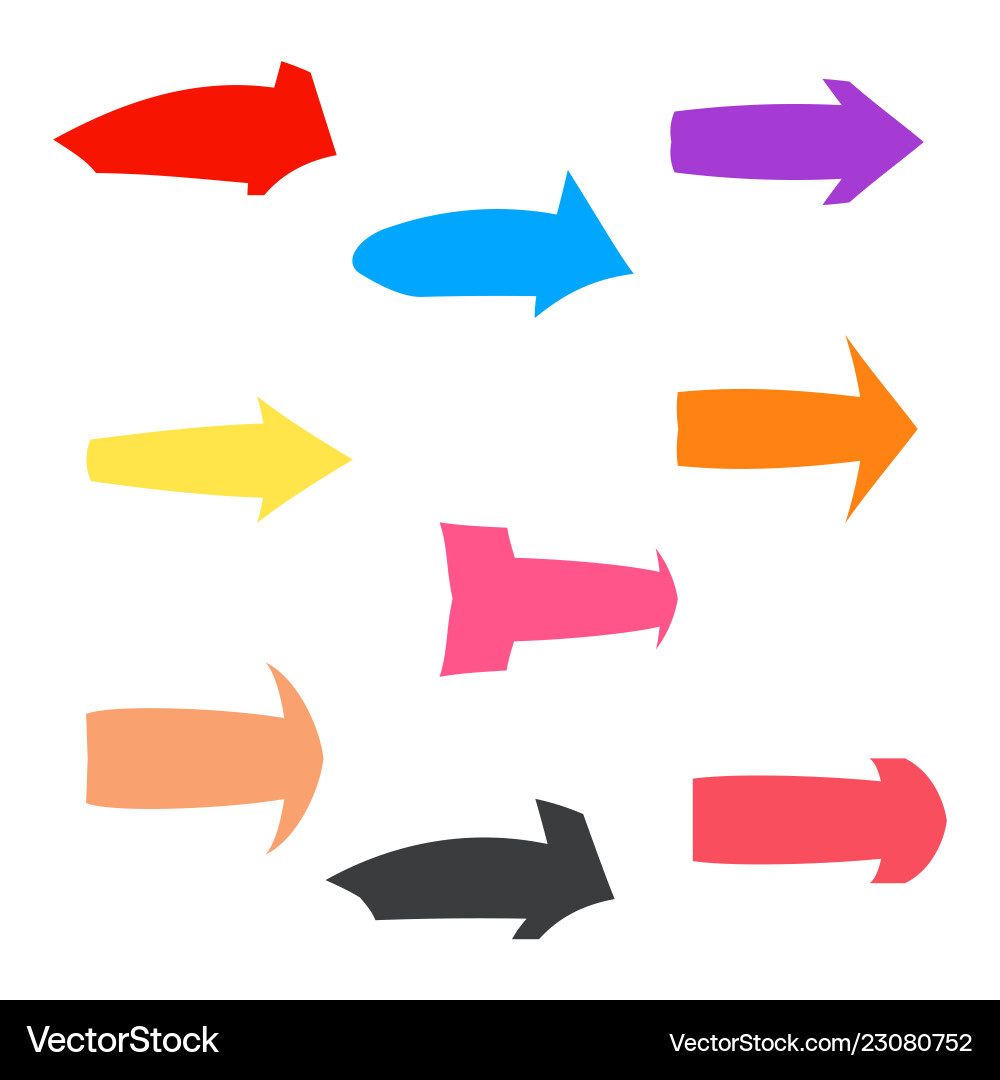 Set of nine multicolored various arrows Royalty Free Vector